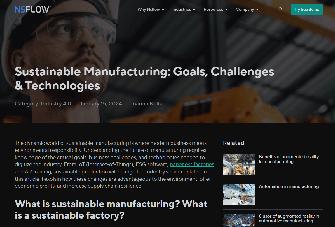 Sustainable Manufacturing: Goals, Challenges & Technologies